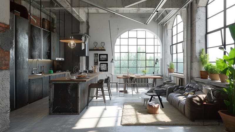 Simple Minimal Nomadic Style Interior, Industrial Interior. Generative ...