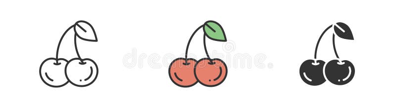 Simple Minimalism Cherry Icons in Three Variations Stock Vector ...