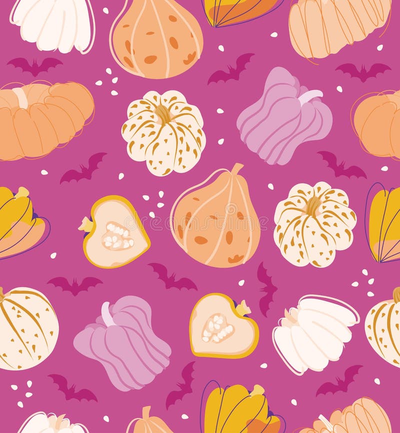 Simple Minimalism Pumpkin Seamless Pattern. Pink Background with Orange ...