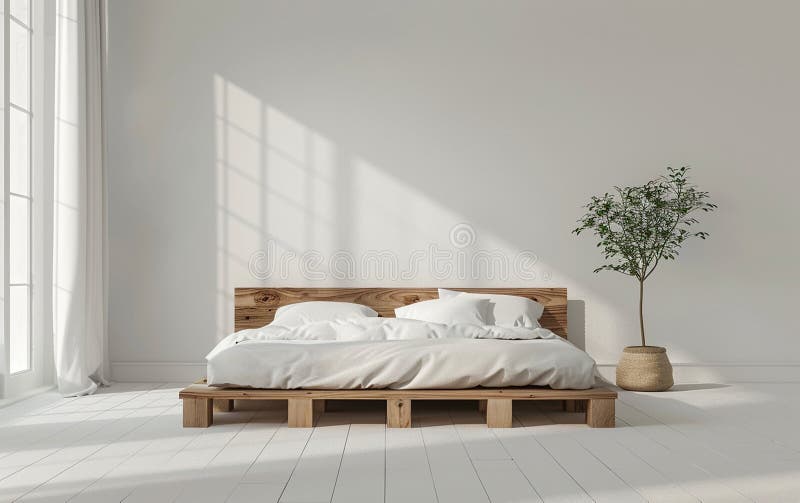 Simple Minimalist Bed on a White Background -Generative Ai Stock Image ...