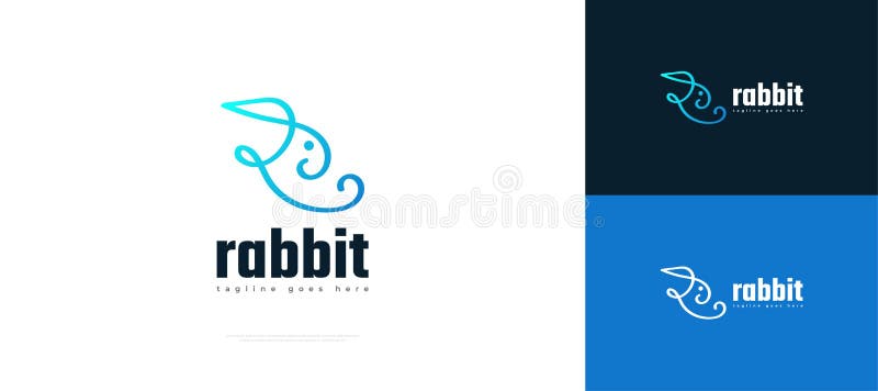 Simple and Minimalist Blue Rabbit Logo in Monoline Style Stock Vector ...