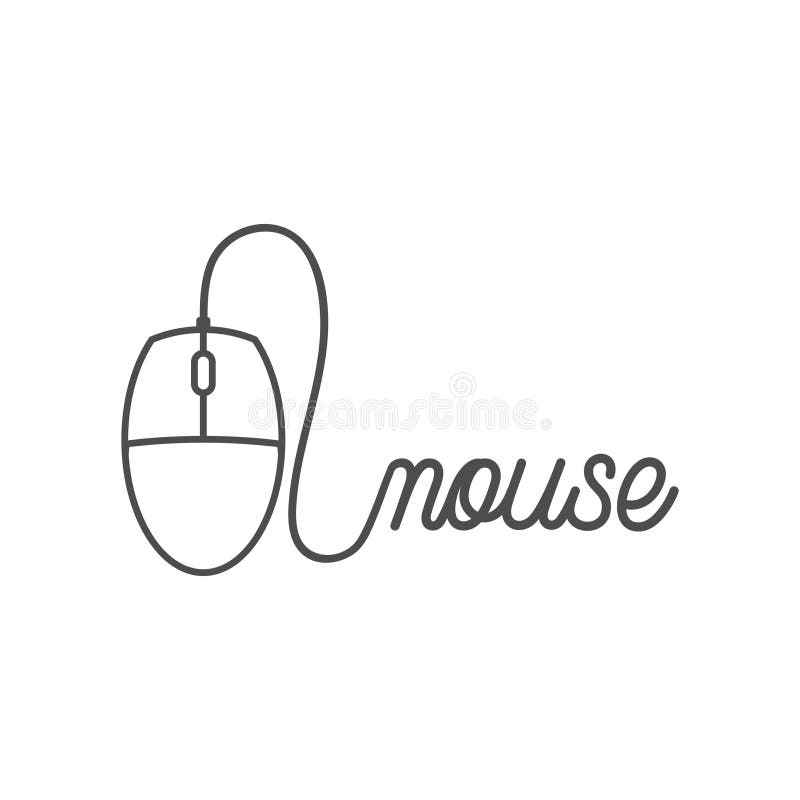 Simple Minimalist Computer Mouse with Cable Text Word Lettering Icon ...