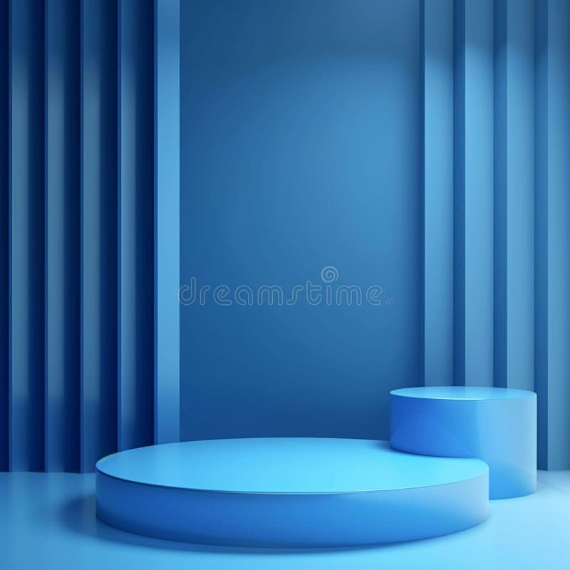 Blue Circular Product Display Platform with Striped Wall Stock ...