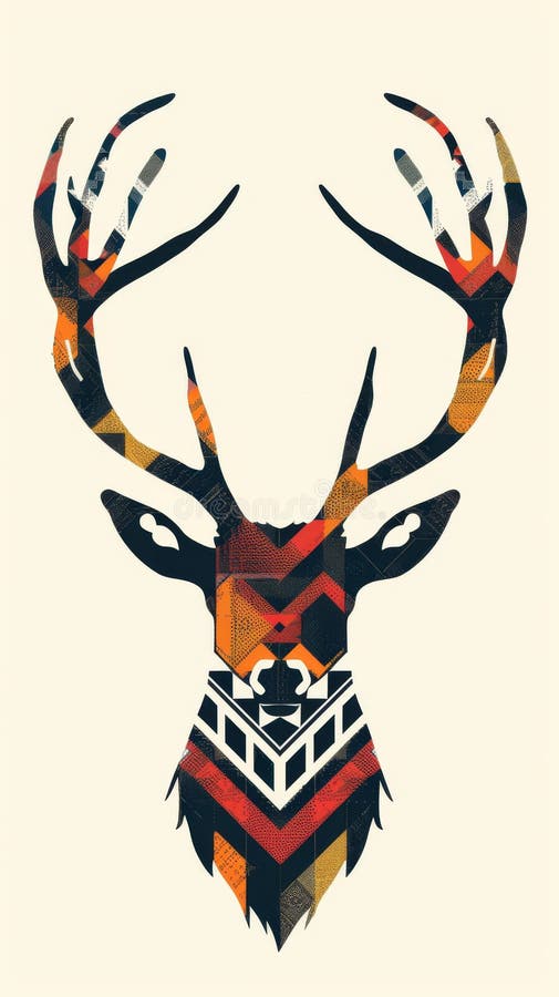 Simple Minimalist Deer Head Featuring Colorful Tribal Patterns. Stock ...