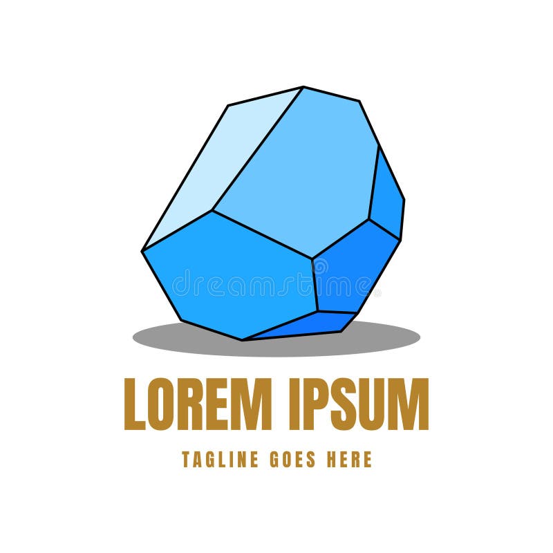 Simple Minimalist Geometric Blue Gem Stone Rock Icon Illustration ...