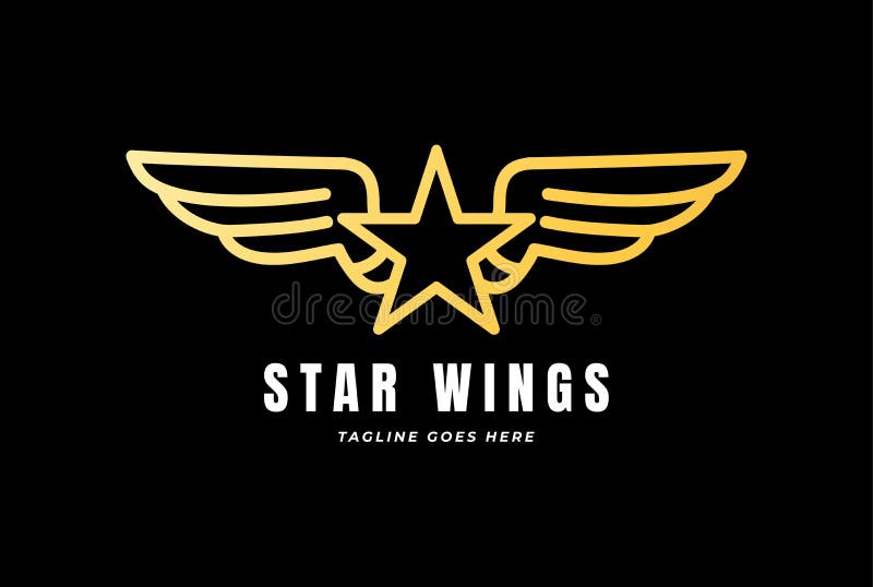 Simple Minimalist Golden Star Wings Monogram Line Logo Design Vector ...