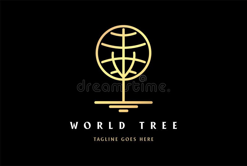 Simple Minimalist Golden World Globe Planet Tree Logo Design Vector ...