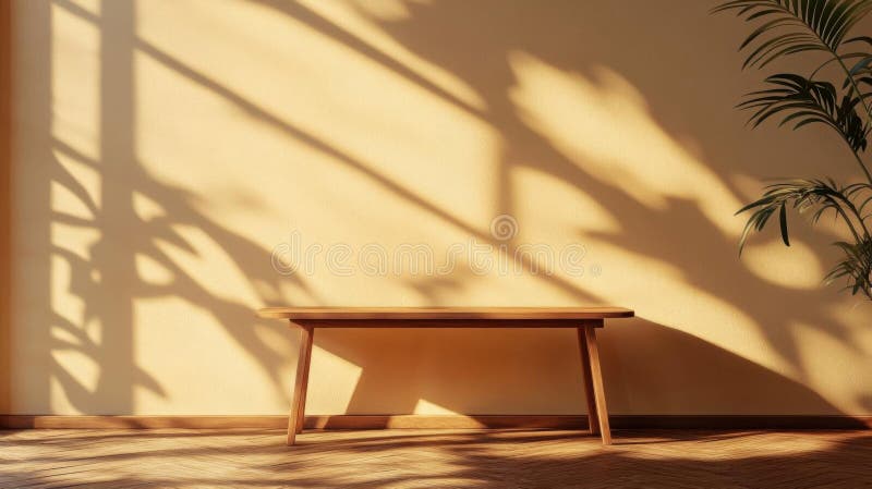 Simple Minimalist Table with Indoor Shadow and Plant S Leaf Shadow ...