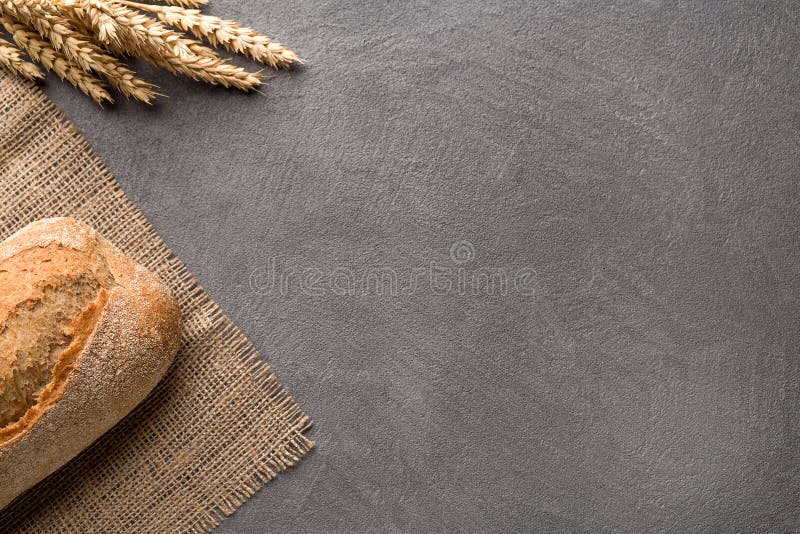 Simple Minimalistic Bread Background, Fresh Bread and Wheat. Top View ...