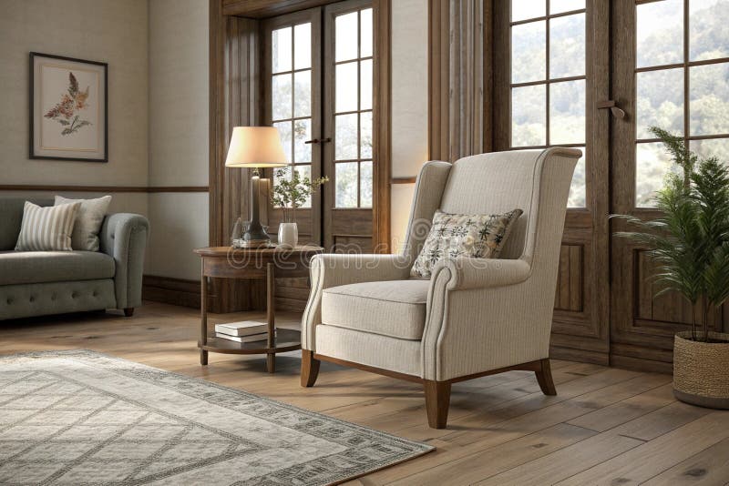 Simple Interior Design with a Chair 3D Illustration Stock Illustration ...