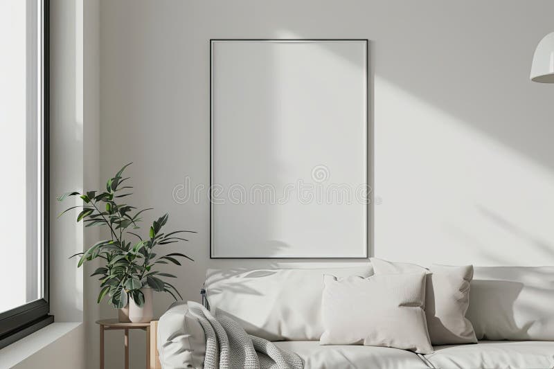 A Simple Mockup of a Blank Poster in a Minimalist Living Room Stock ...