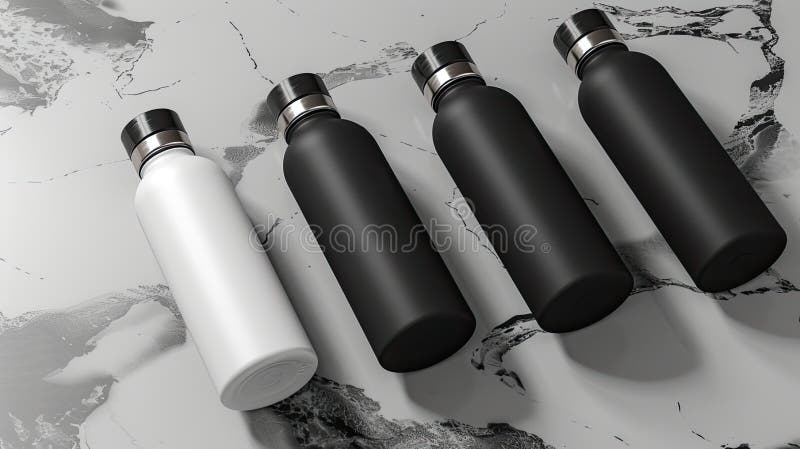 A Simple Mockup Featuring Three Reusable Water Bottles Resting on a ...