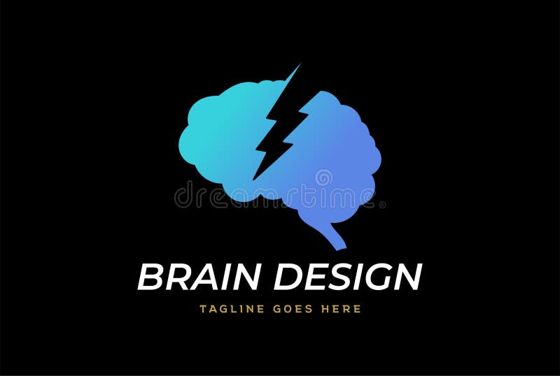 Simple Modern Brain with Thunder Light for Mind Smart Power Energy Logo ...