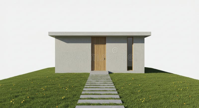 Simple Modern Building with Stone Path and Green Grass Yard Stock ...