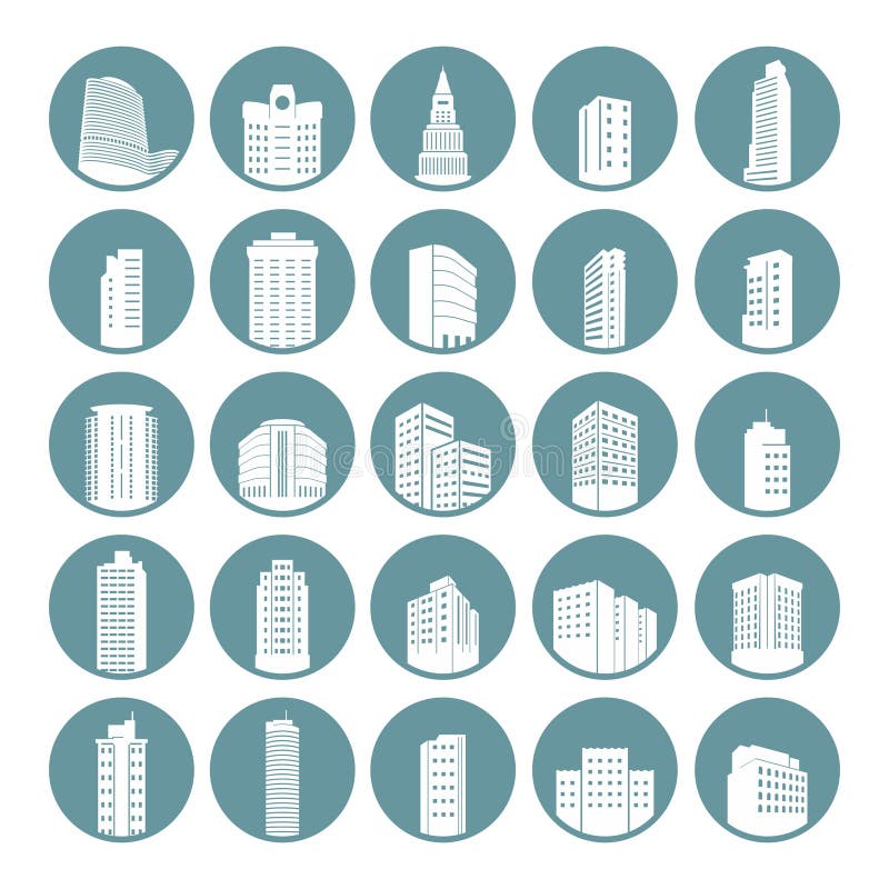 Simple Modern City Building Circle Icon Set Bundle Stock Vector ...