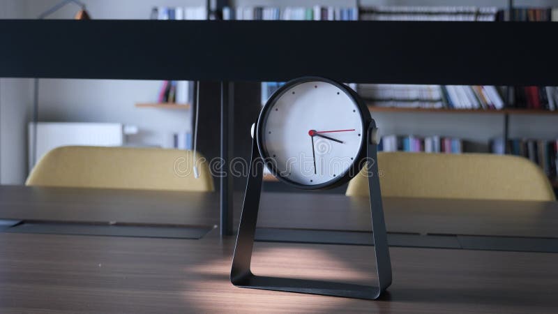 Simple Modern Clock on a Book Shelf . Stock Footage - Video of break ...