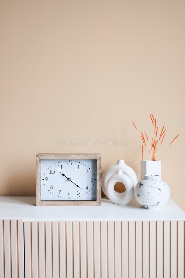 Simple Modern Clock on Table Stock Photo - Image of pointer, instrument ...