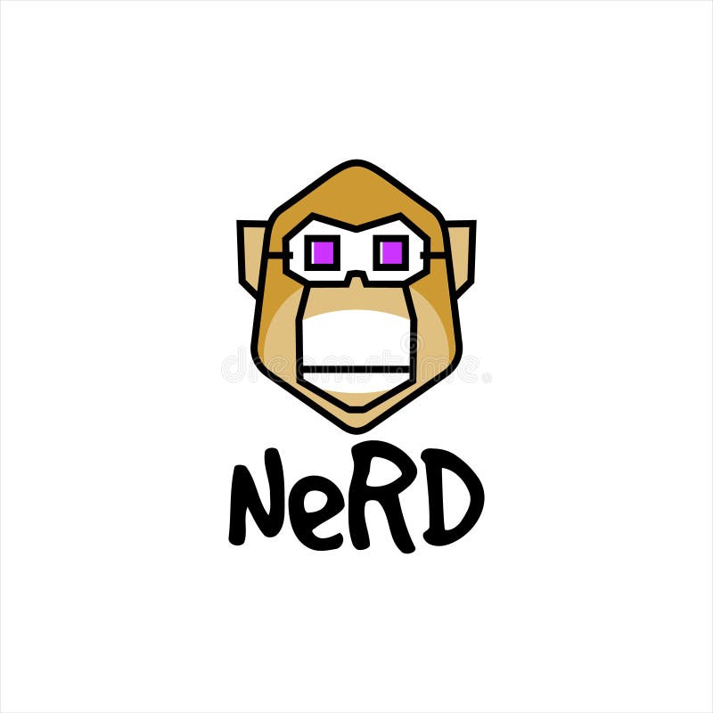 Cartoon Monkey Nerd Logo Design Template Stock Vector - Illustration of ...