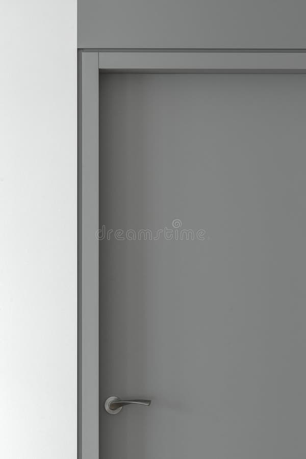 Simple Modern Grey Closed Door With Frame And Grey Door Handle On Grey ...