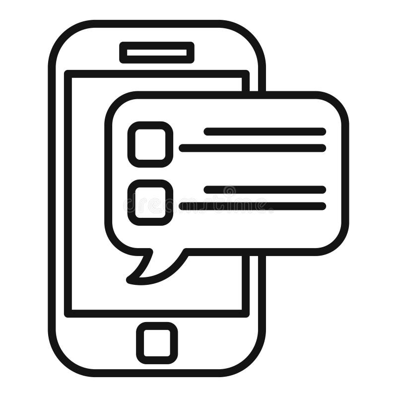 Black and White Outline Icon Illustration of a Smartphone with Speech ...