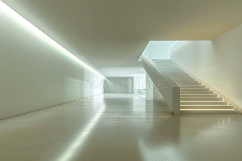 A Simple, Modern Room with a Staircase Against a White Wall Stock Photo ...