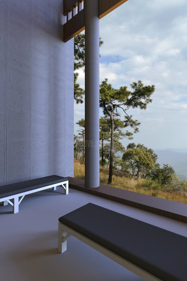 Simple Modern Rooms Chairs and a View of the Outside Window Open Nature ...