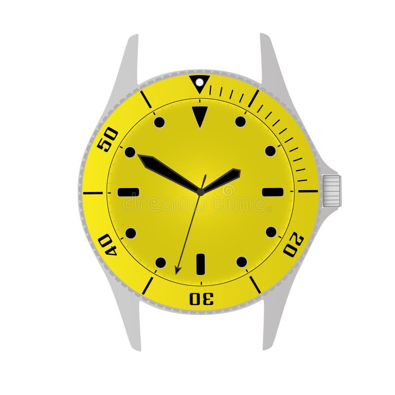 Simple Modern Sport Divers Style Yellow Watch Case and Dial Object ...