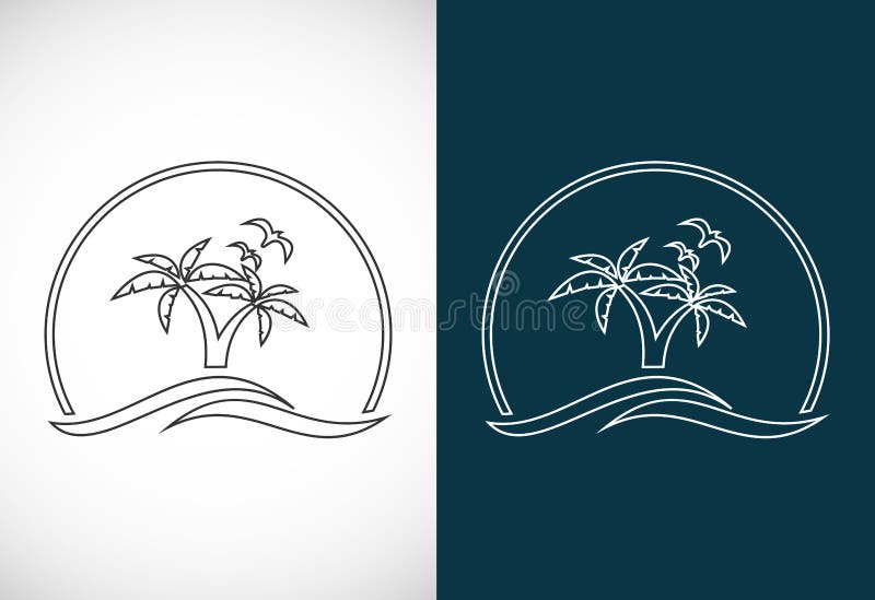 Simple Modern Unique Tropical Beach Line Art Logo Design Vector Stock ...