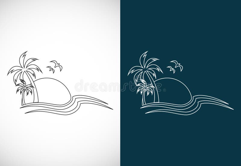 Simple Modern Unique Tropical Beach Line Art Logo Design Vector Stock ...