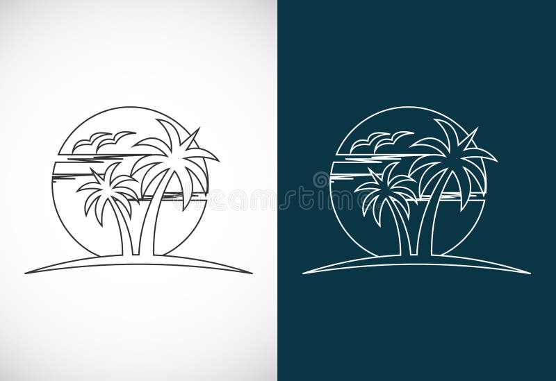Simple Modern Unique Tropical Beach Line Art Logo Design Vector Stock ...