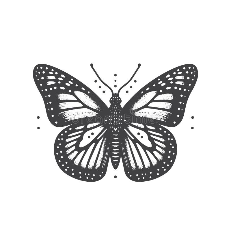 Simple Monarch Butterfly Front View Vector Icon Vintage Retro Logo ...