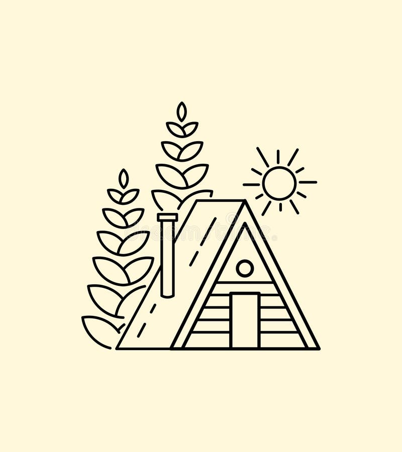 Monoline Design Lodge, Trees and Bright Sun Stock Vector - Illustration ...