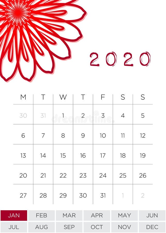 Simple Monthly Calendar January 2020 Stock Vector - Illustration of ...