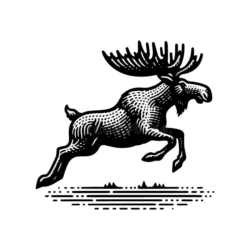 Moose Jumping Simple Vintage Logo Rustic Vector Illustration. Stock ...