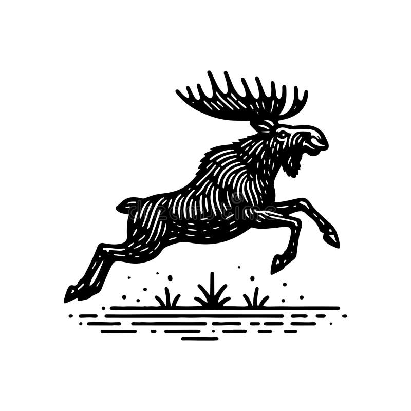 Simple Moose Jumping Vintage Logo Rustic Illustration Vector Icon ...