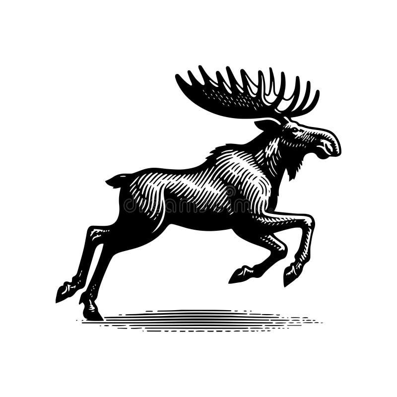Simple Moose Running Vintage Logo Rustic Illustration Vector Icon ...