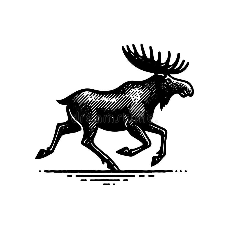 Simple Moose Running Vintage Logo Rustic Illustration Vector Icon ...