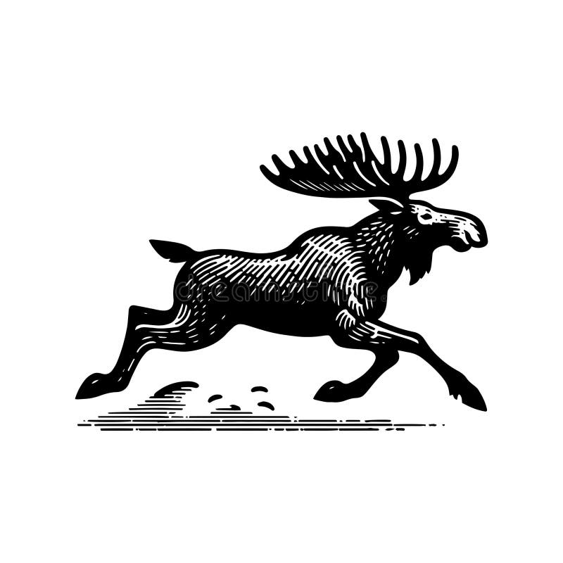 Moose Running Simple Vintage Logo Rustic Vector Illustration. Stock ...
