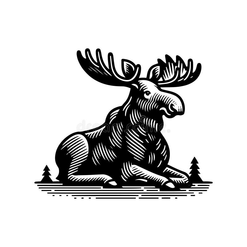 Simple Moose Sitting Vintage Logo Rustic Illustration Vector Icon ...