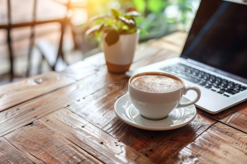 Simple Morning Work Desk with Laptop and Coffee. Stock Illustration ...