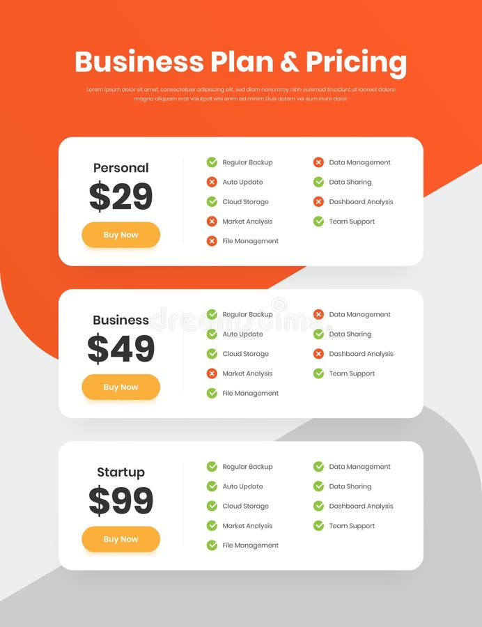 Simple Multipurpose Business Plan and Pricing Web Interface Design with Checklist Stock Vector ...