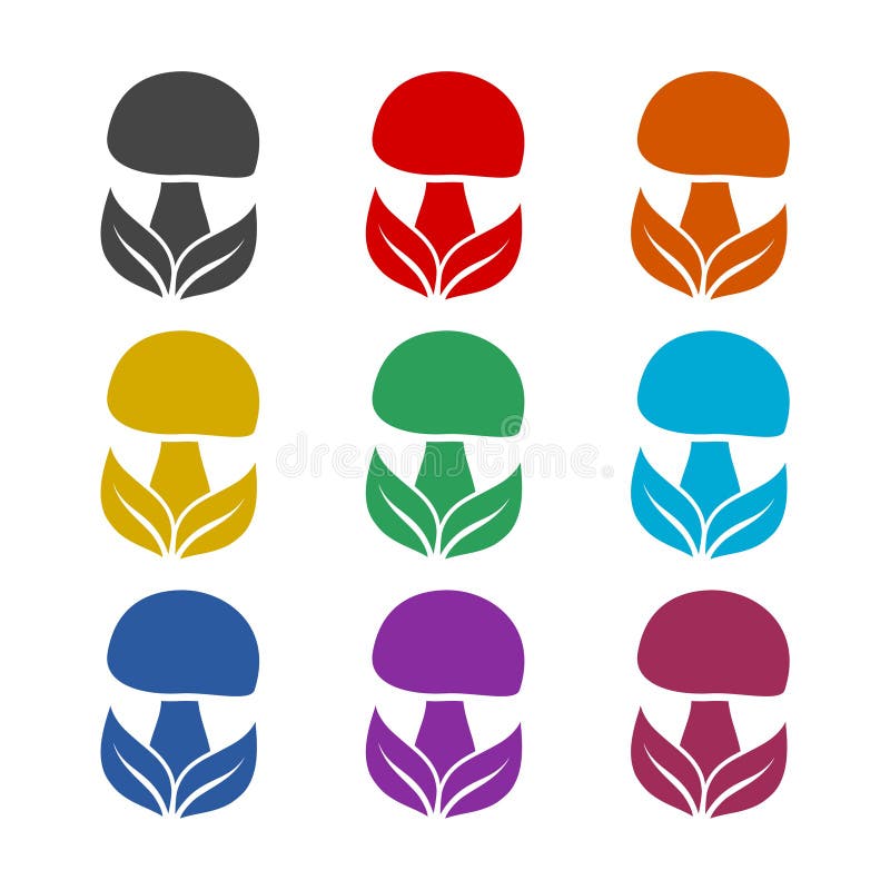 Simple Mushroom Icon, Color Set Stock Vector - Illustration of icons ...
