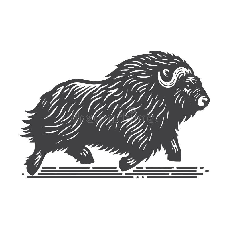 Simple Musk Ox Running Vintage Vector Icon. Stock Vector - Illustration ...