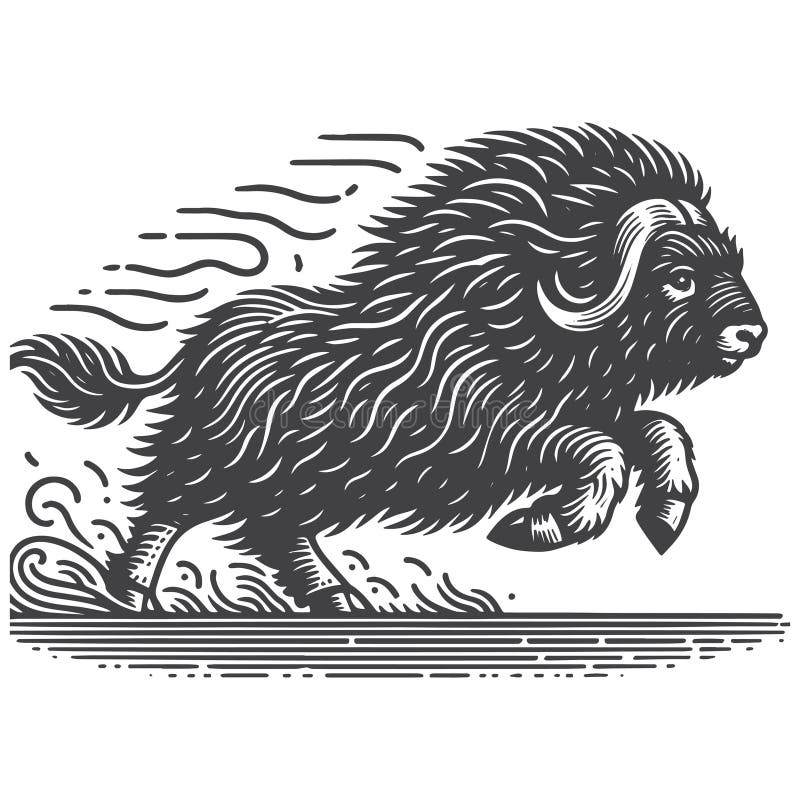 Simple Musk Ox Running Vintage Vector Icon Design. Stock Vector ...