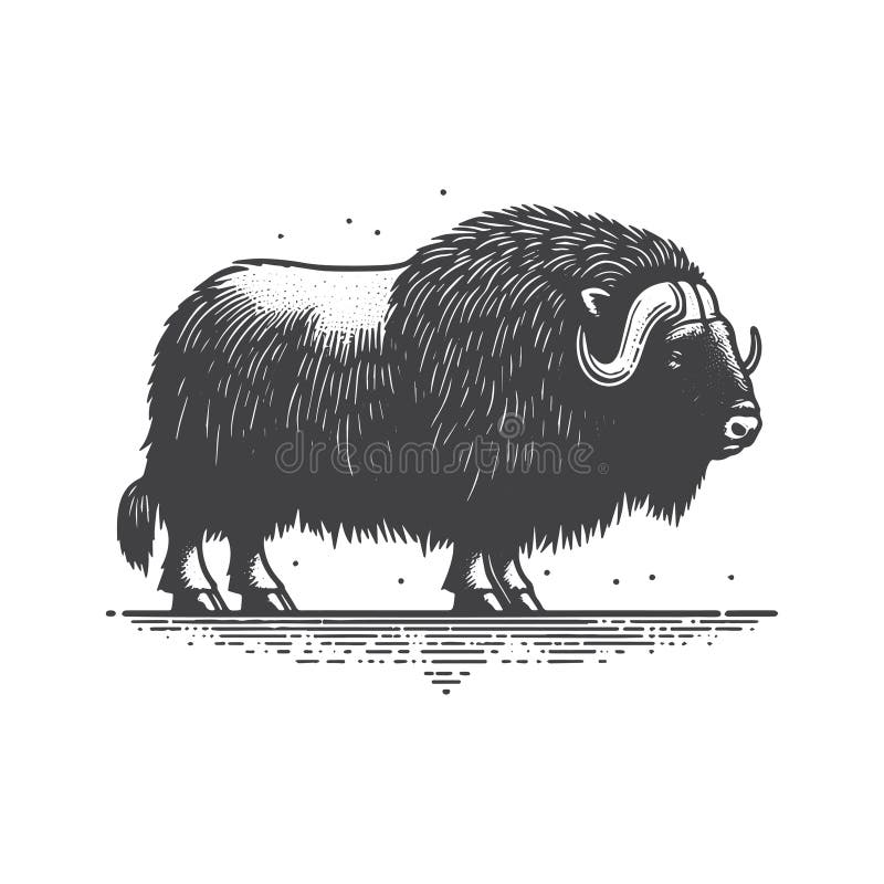 Simple Musk Ox Side View Vintage Retro Vector Logo Illustration. Stock ...