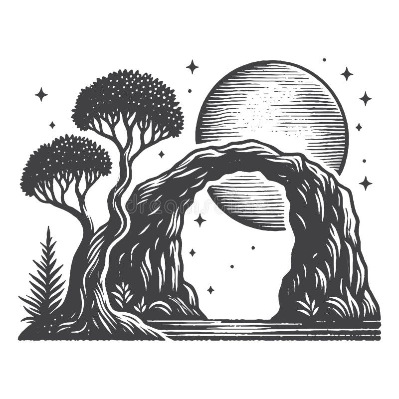 Simple Natural Arch with Moonlight Vintage Retro Logo Design. Stock ...