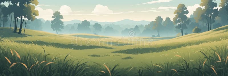 Simple Nature Scene of Windswept Meadow with Flowing Grass Elements ...