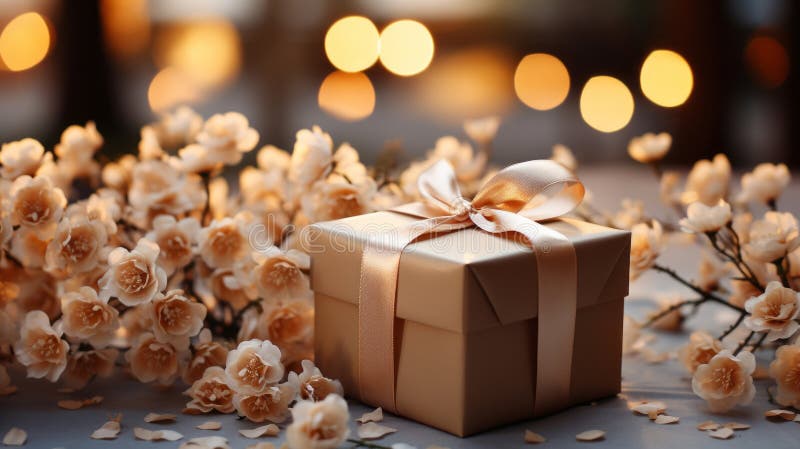 Simple Neutral Cardstock Gift Box, with Rope Bow. Generative AI Stock ...