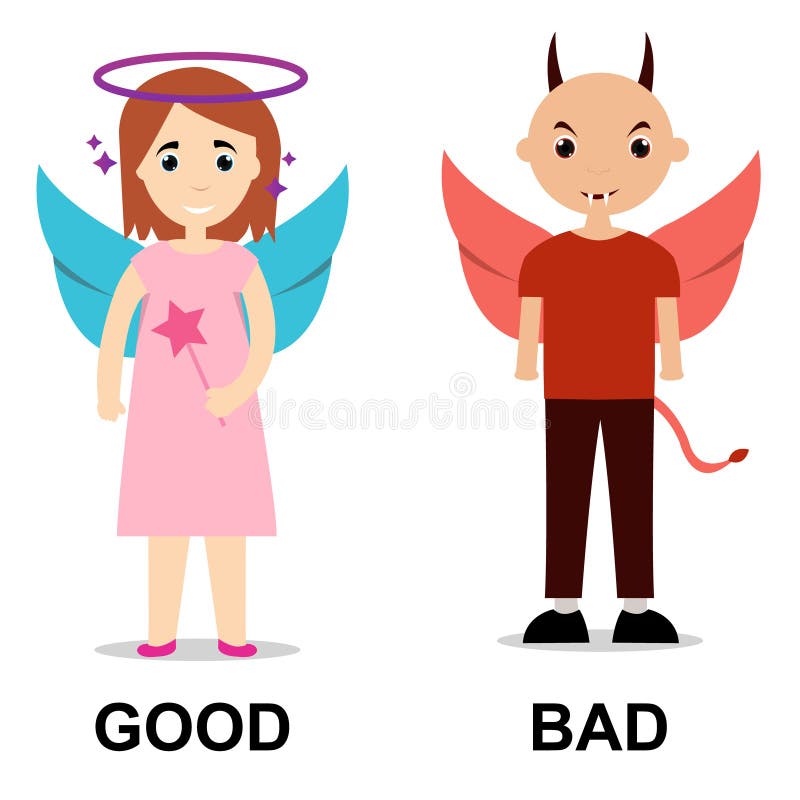 Good and Bad Evil Comparison Kids Vector Illustration Design Stock ...