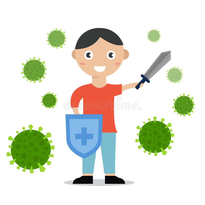 Kid Fighting Against Virus Vector Illustration Stock Illustration ...